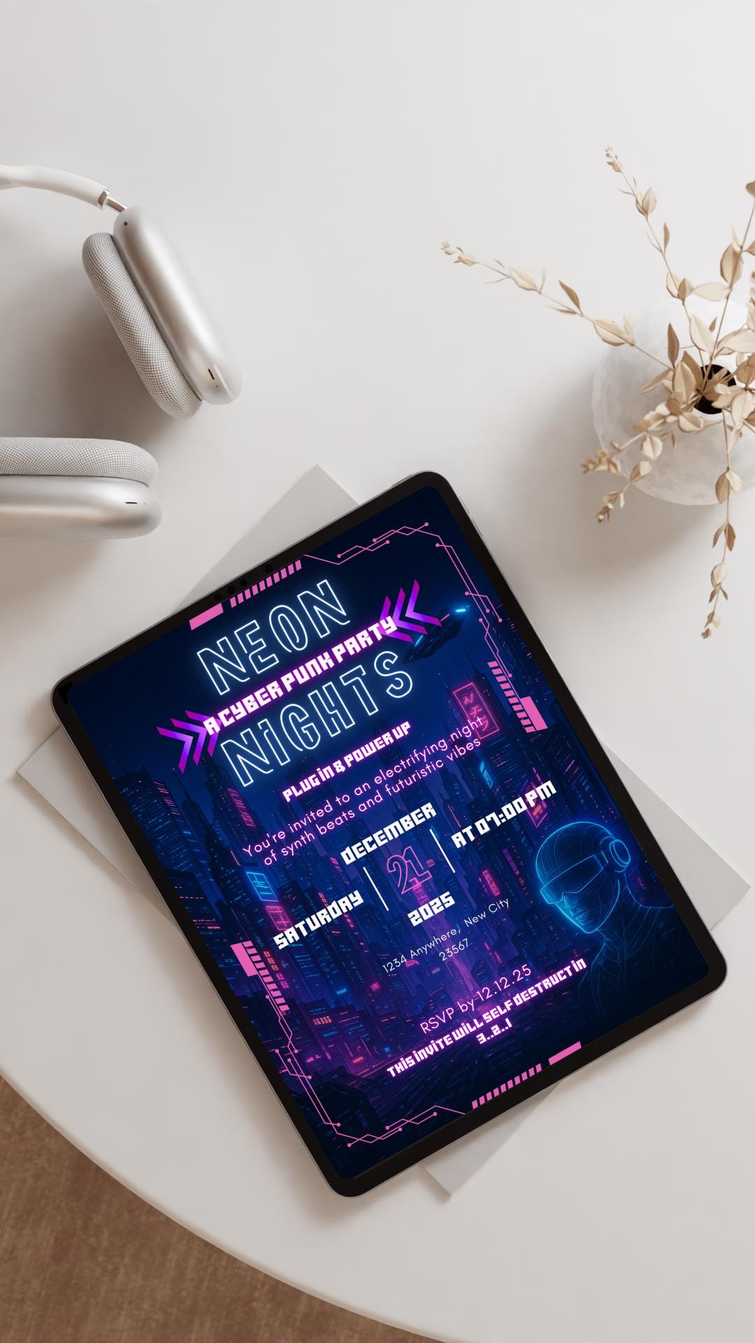 Cyberpunk Party Invitation, Neon Cityscape (canva Template) - Etsy