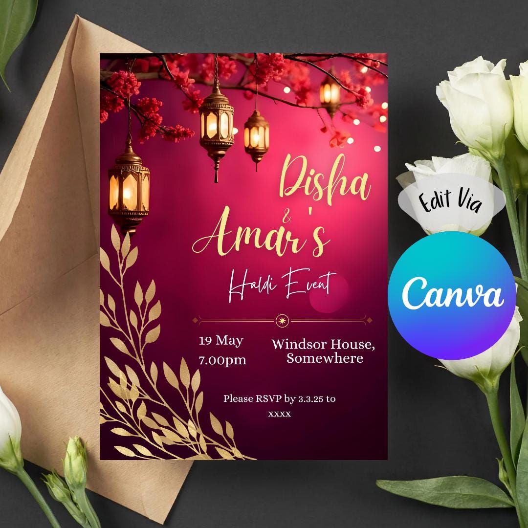 Elegant Mehndi Holud Invitation Template. Maroon & Gold Digital Invite ...