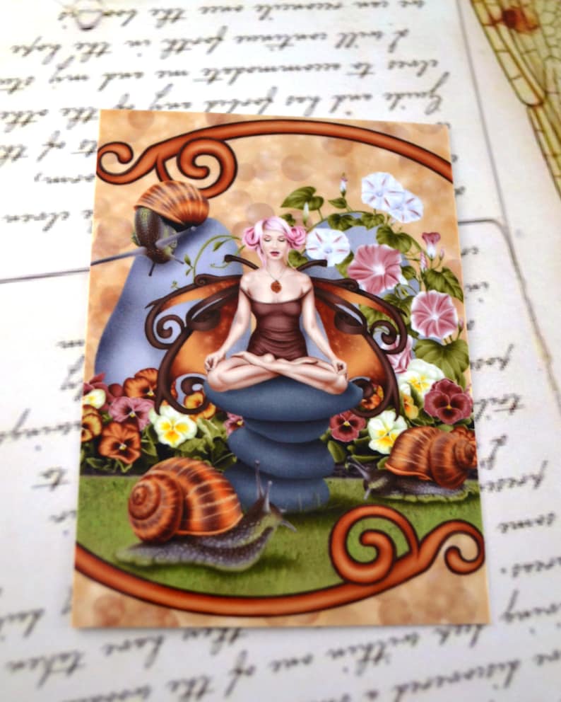 Snail Fairy Yoga Pose Meditation Garden Fairy Fantasy Art Card - Etsy