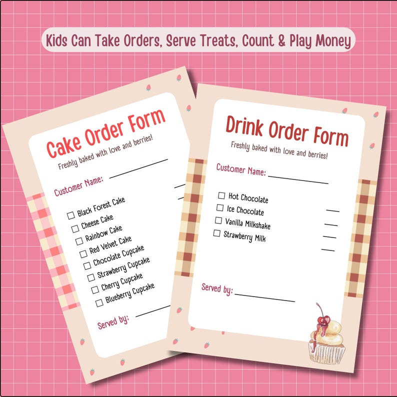Pretend Bakery Play Printable: Menu, Order Form, Play Money (PDF File ...