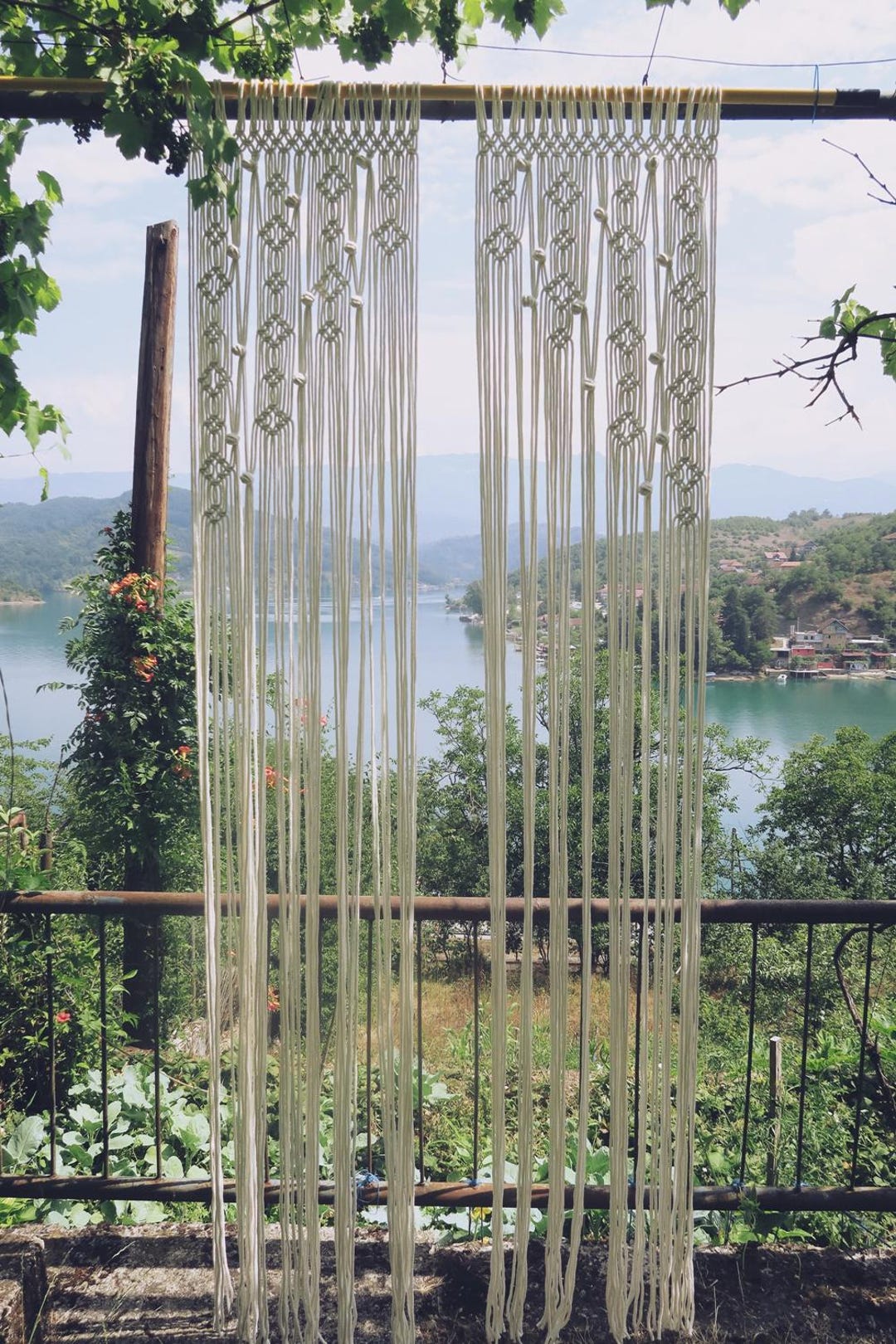 Handcrafted Macrame Curtain Panels: Boho Window Covering, Natural Cream ...