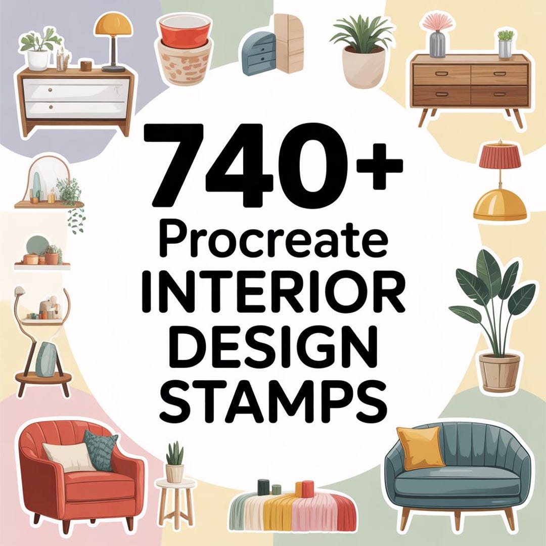 740+ Procreate Interior Design Stamps | Digital Home Decor & Furniture ...