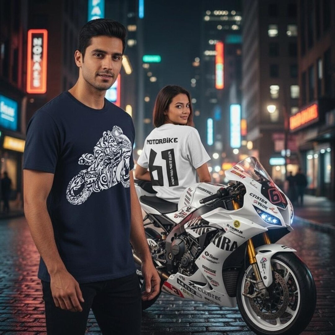 Tribal Motorbike Wheelie Illustration T-shirt | 61 Collection V3 ...