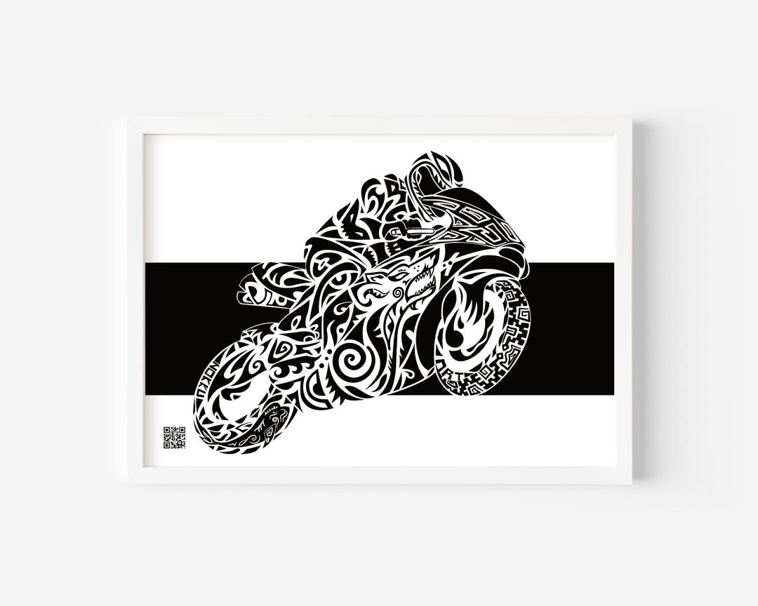 Tribal Motorcycle Art Print: Maori Biker Decor - Nokku Studio - Etsy