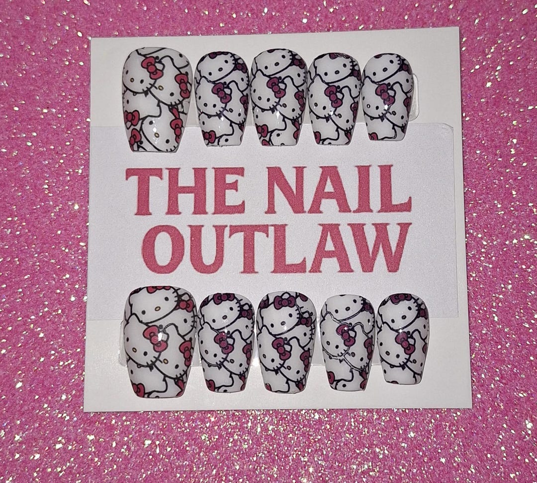 Hello Baddie Press on Nails in Size Medium Short Length Coffin Shaped ...