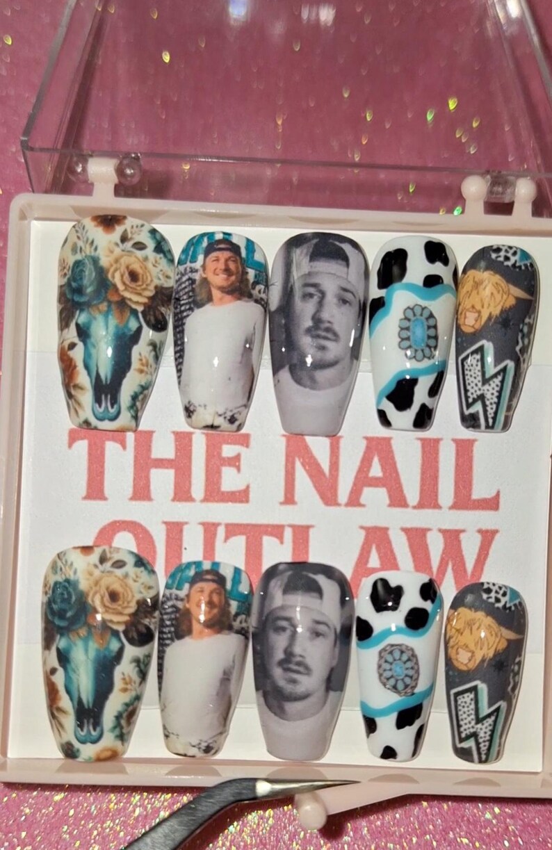Western Morgan Wallen Press on Nails Size Medium in Medium Length ...