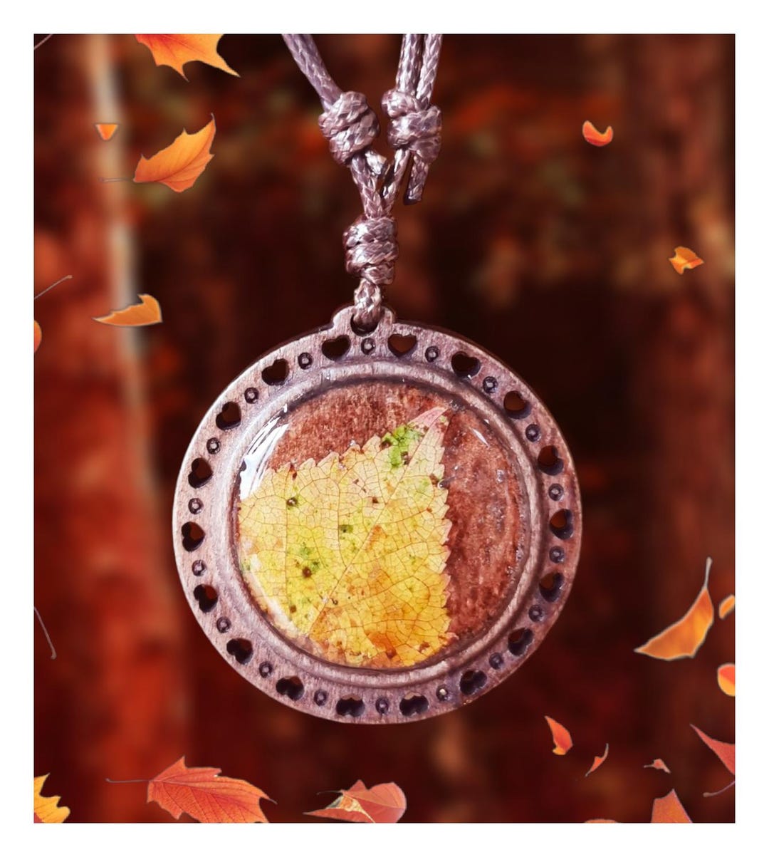 Autumnal Jewelry - Wooden Pendant With Real Leaf. - Etsy