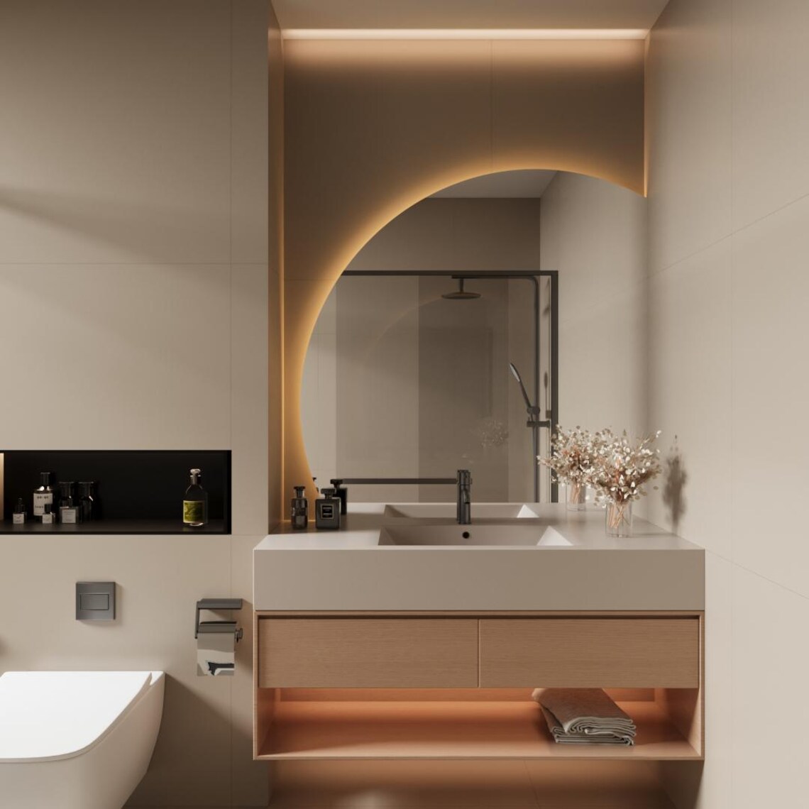 Radius LED Bathroom Mirror, Backlit Vanity Mirror With Touch Switch ...