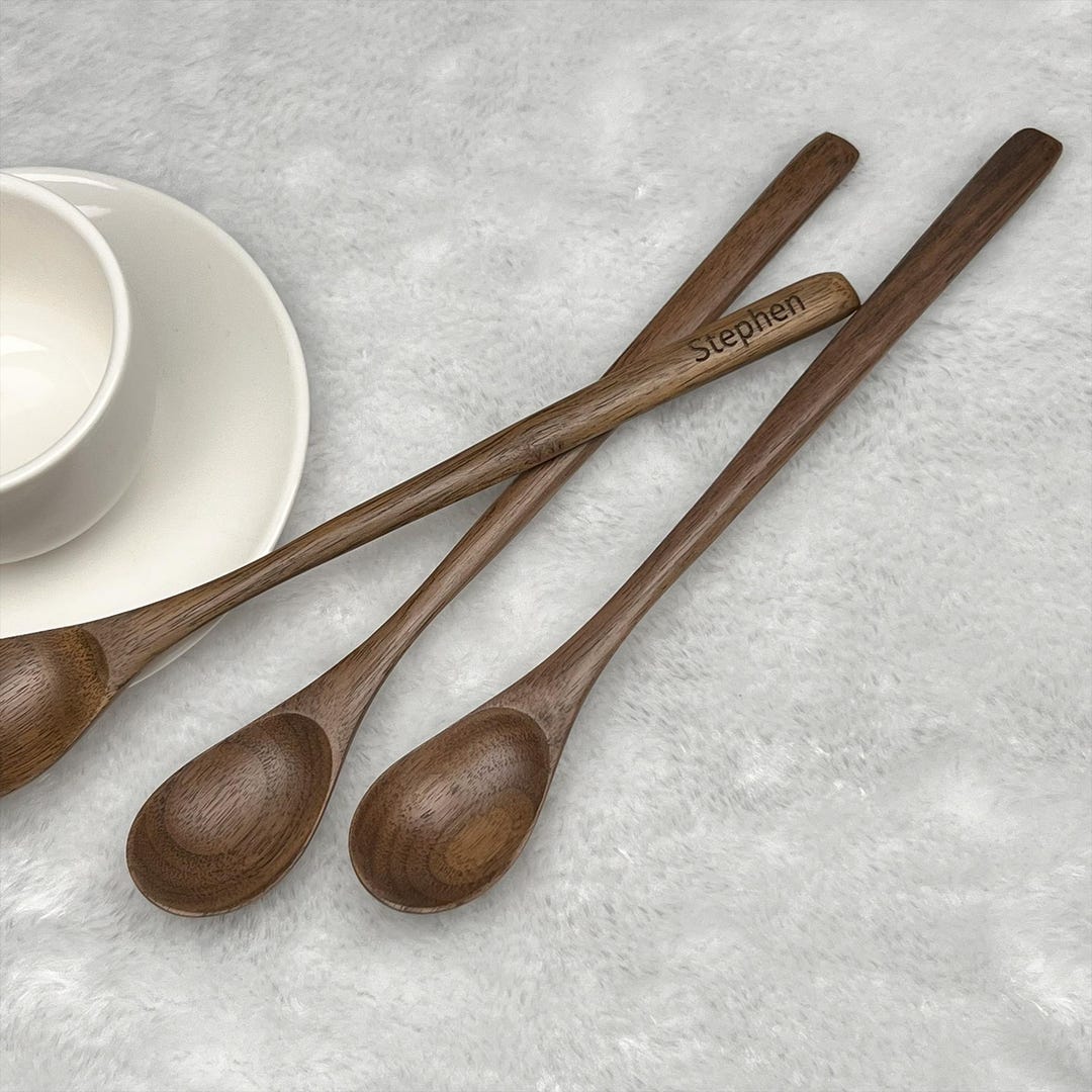 Personalized Walnut Coffee Stirring Spoon 2psc– Custom Engraved Long ...