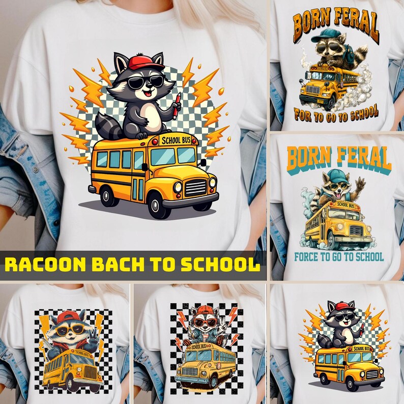 Back to School Kids Raccoon Boy Bundle Design Png, Toddler First Day ...