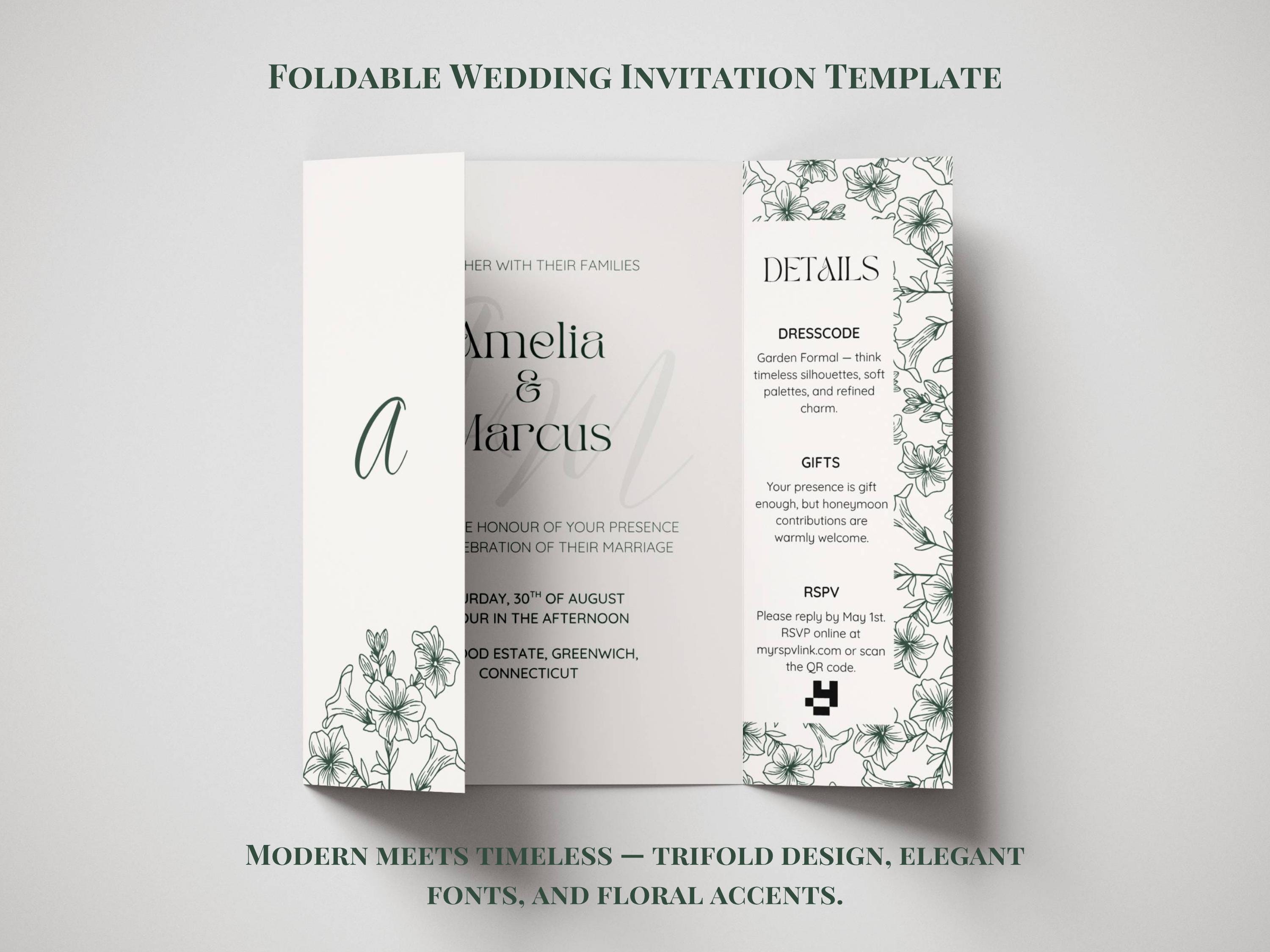 Gatefold Wedding Invitation Template, Folded Invitation, Gatefold ...