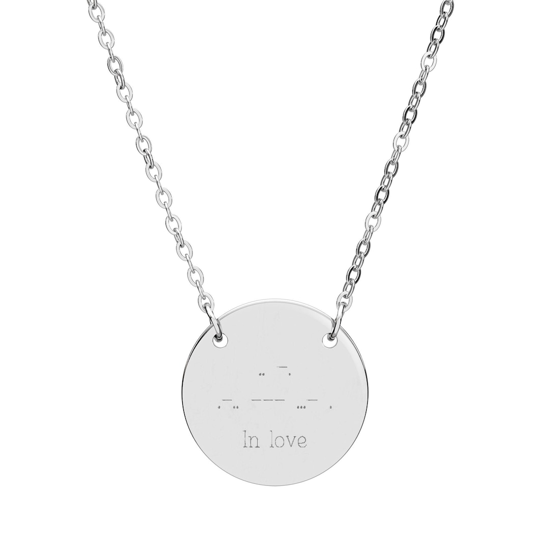 In Love Morse Code Message Circle Necklace | Engraved Round Pendant - Etsy