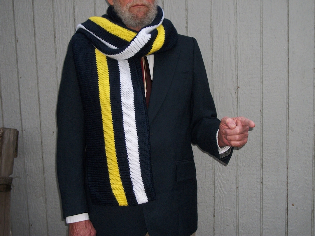Prisoner Inspired Hand Knitted Blue, Yellow White Number 2 Scarf ...