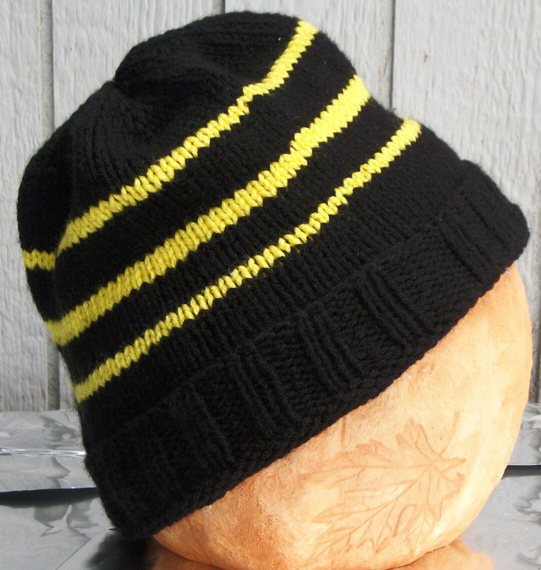 Hand Knitted Black and Yellow Cap - Etsy