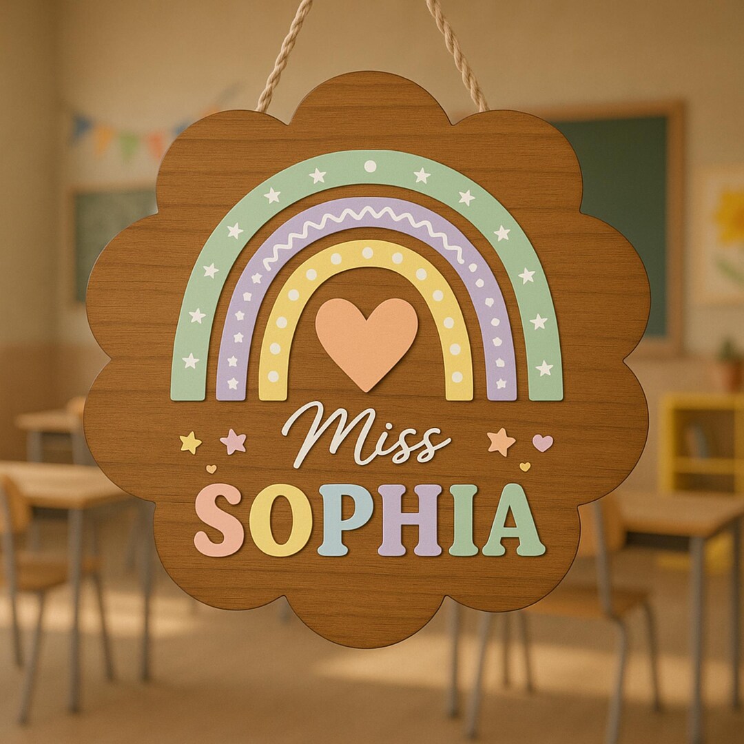 Personalized Teacher Door Hanger: 3D Rainbow Classroom Decor - Etsy