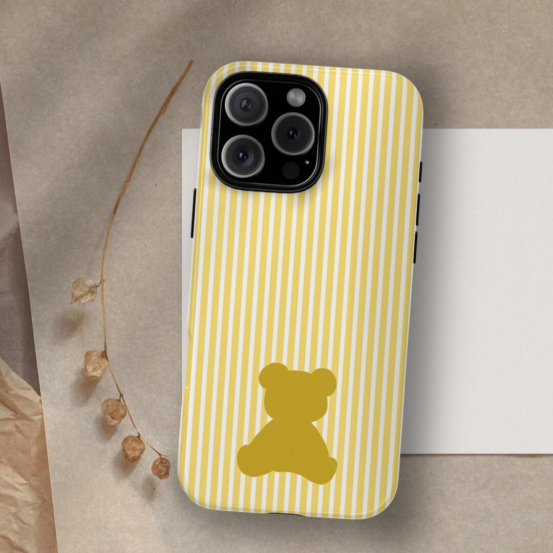 Cute Teddy Bear Phone Case, Tough Cases for iPhone , Yellow Striped ...