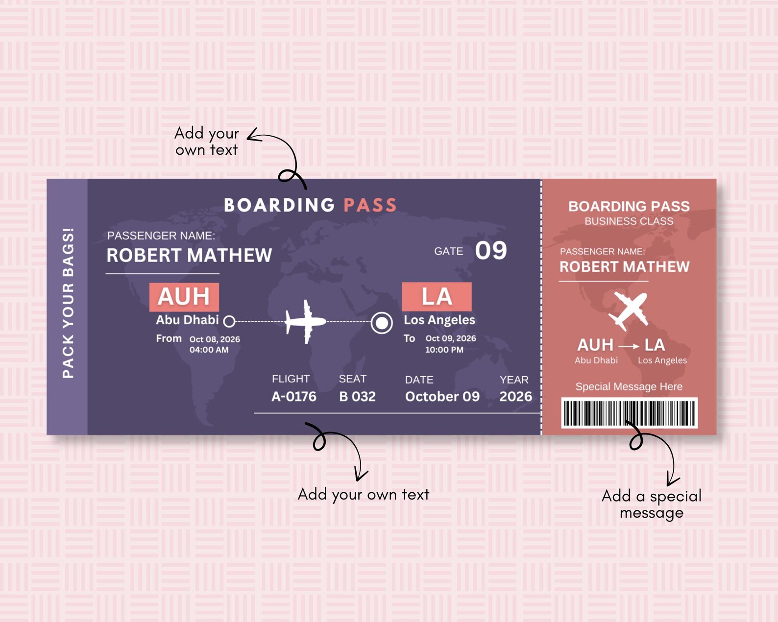Editable Boarding Pass Ticket Template Canva | Plane Ticket | Event ...