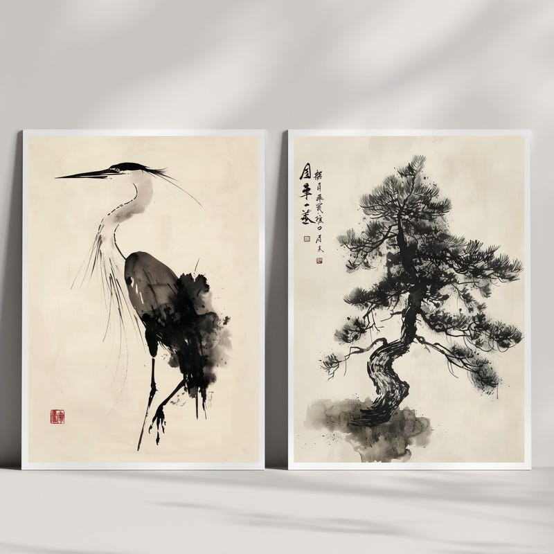 Blue Heron Japanese Art - Etsy