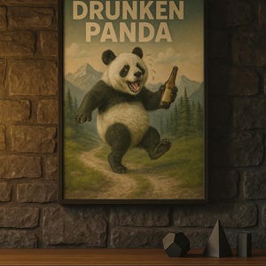 Drunken Panda Wall Art – Funny Realistic Animal Poster – Beer Drinking ...