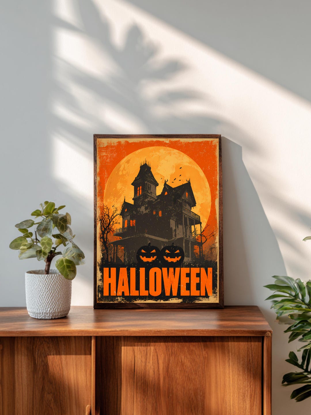 Retro Haunted House Halloween Poster – Vintage Pumpkin Art (digital ...