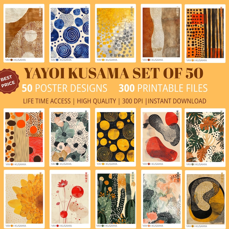 Yayoi Kusama Print Set of 50 - Japanese Poster, Abstract Wall Art ...
