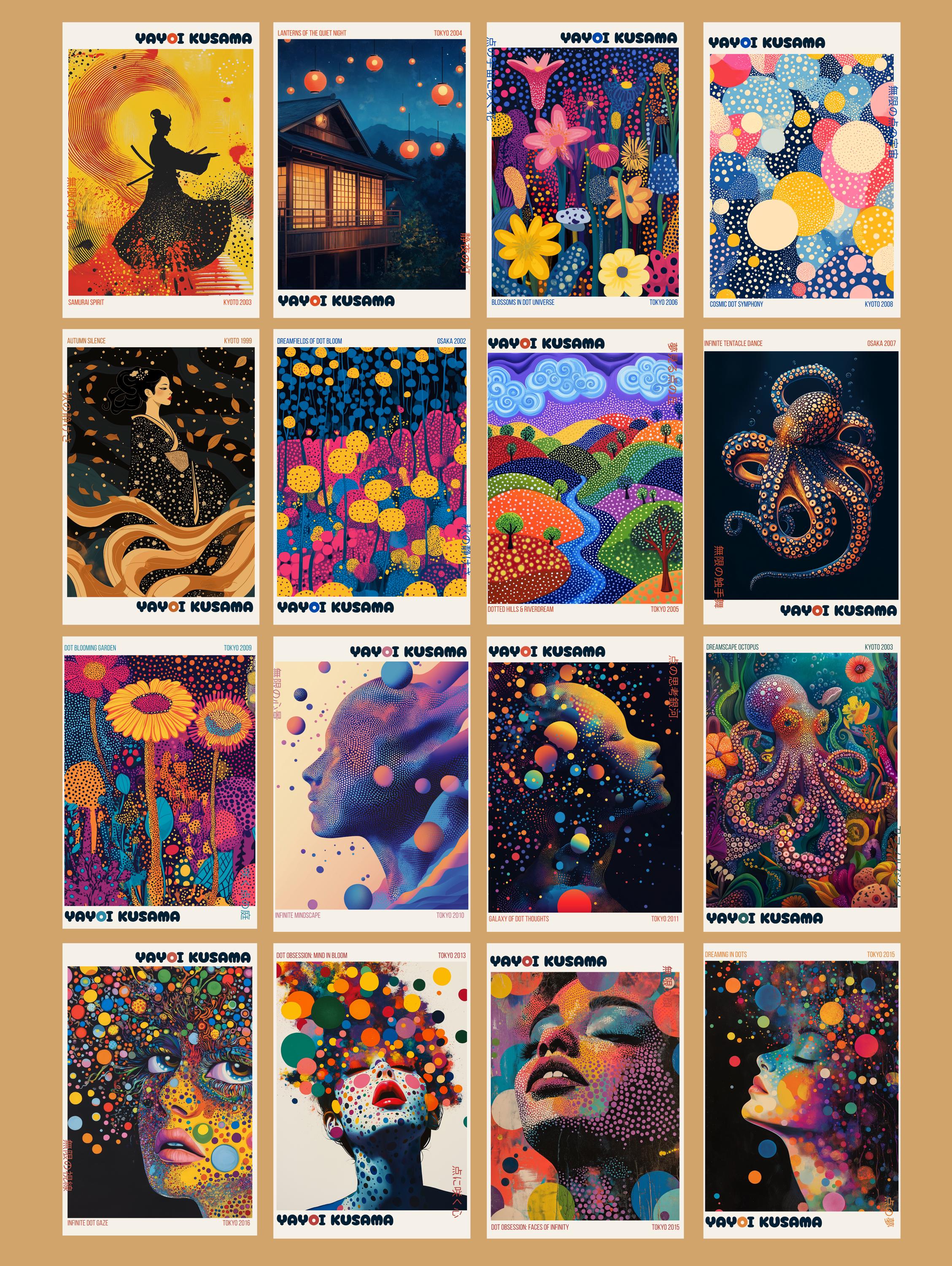 Yayoi Kusama Print Set of 50 – Japanese Wall Art Bundle, Colorful ...