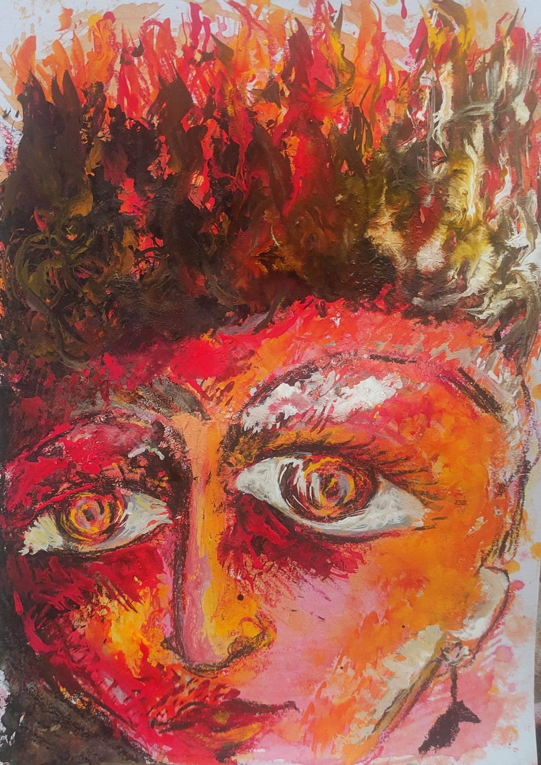 Expressionist Portrait Painting - Framed Fiery Red Female Face Artwork ...