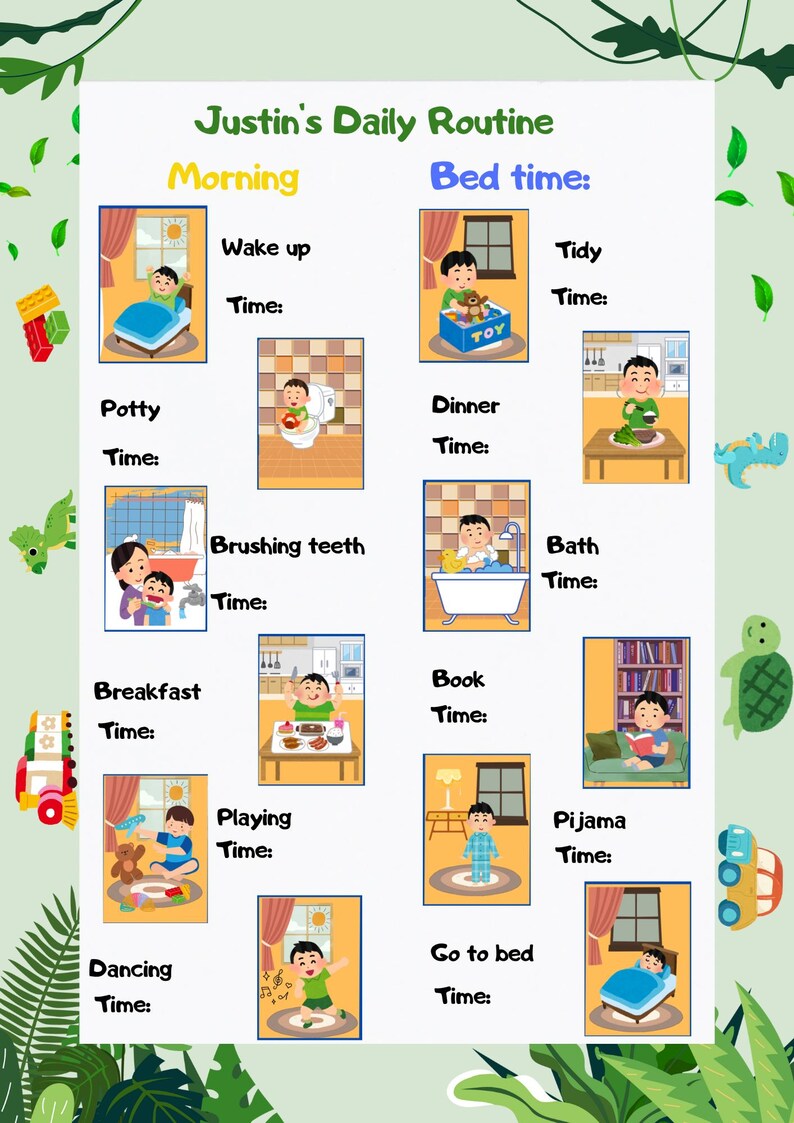 Editable Daily Routine Charts for Kids, Canva Template- Boys& Girls ...