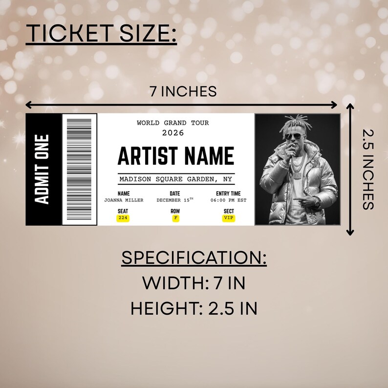 Editable Concert Ticket Template, DIY Event Ticket, Printable Concert ...