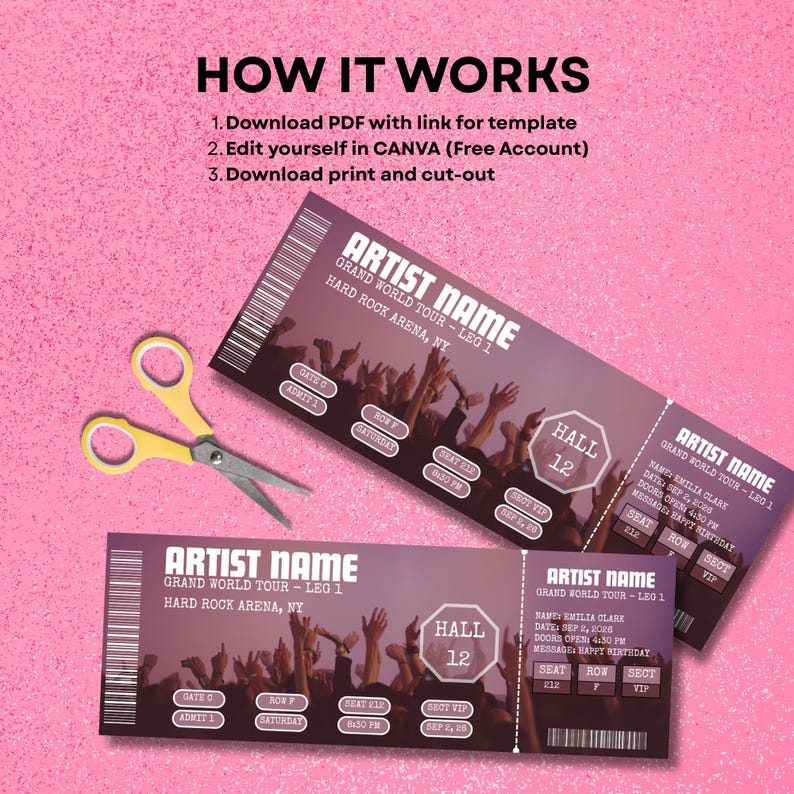 DIY Concert Ticket Template, Editable Canva Ticket, Printable Event ...