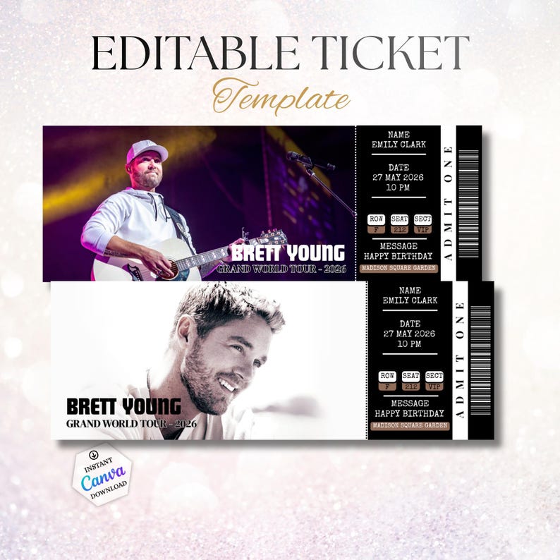 Editable Concert Ticket Template, DIY Printable Concert Ticket, Canva ...