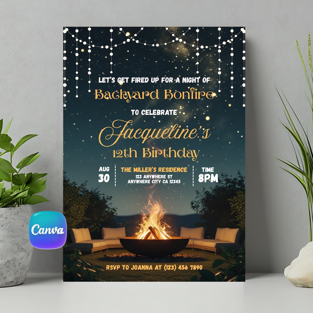 Bonfire Birthday Invitation Template: Cozy Campfire Party Canva ...