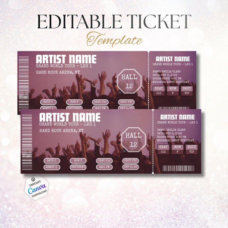 DIY Concert Ticket Template, Editable Canva Ticket, Printable Event ...