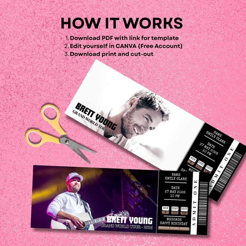 Editable Concert Ticket Template, DIY Printable Concert Ticket, Canva ...