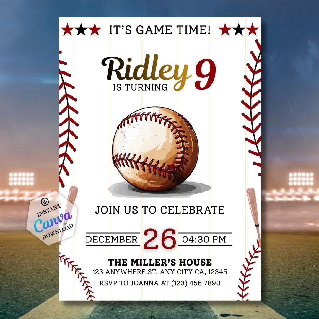 Editable Baseball Invitation Template, Baseball Birthday Party Invite ...