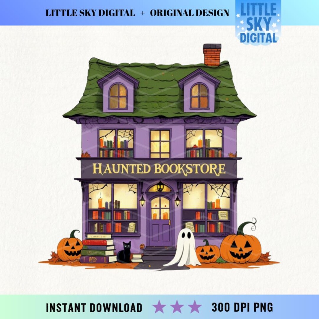 Haunted Bookstore PNG: Spooky Halloween Bookshop Clipart (digital ...