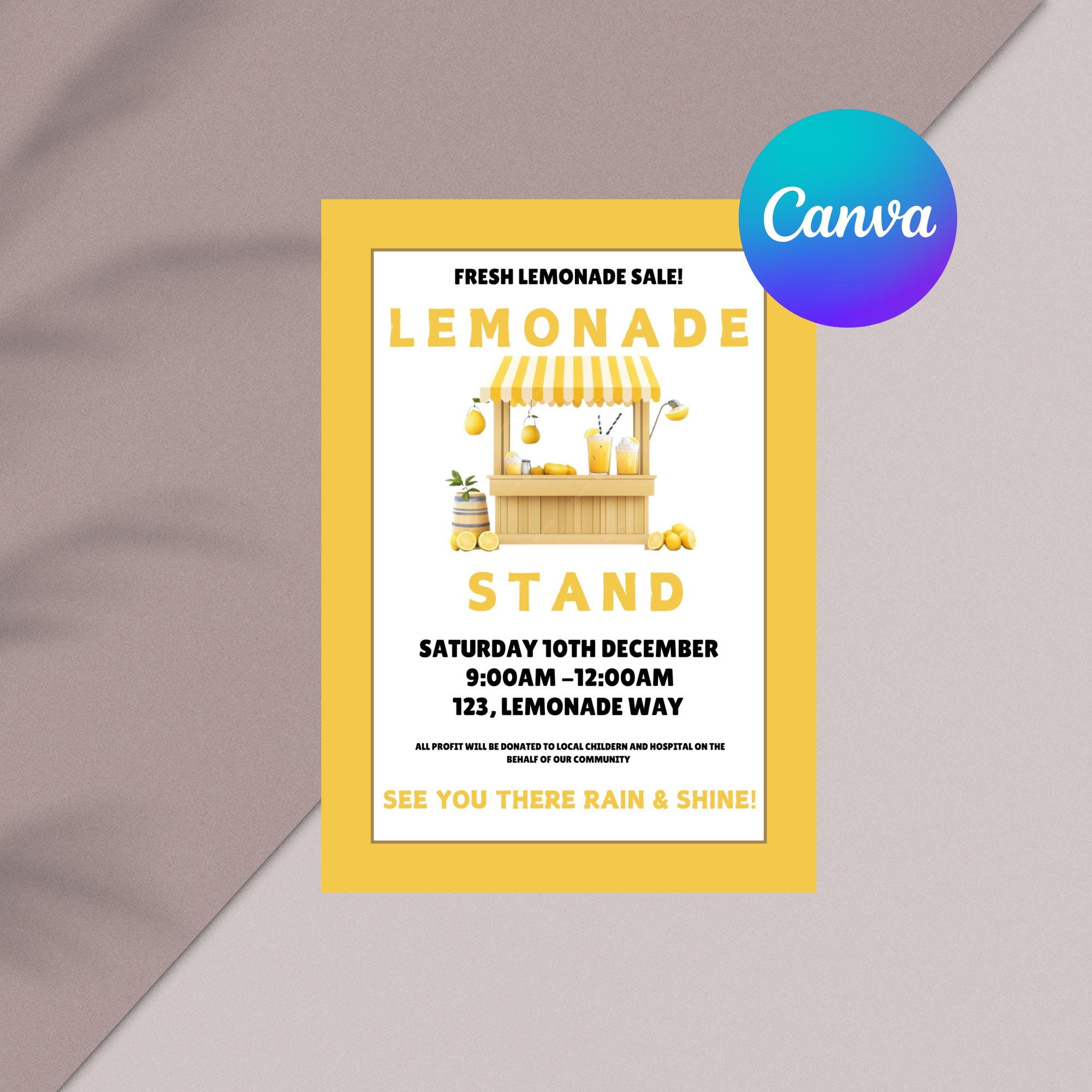 Lemonade Sale Flyer, PTO PTA, Editable Lemonade Fundraiser, Community ...