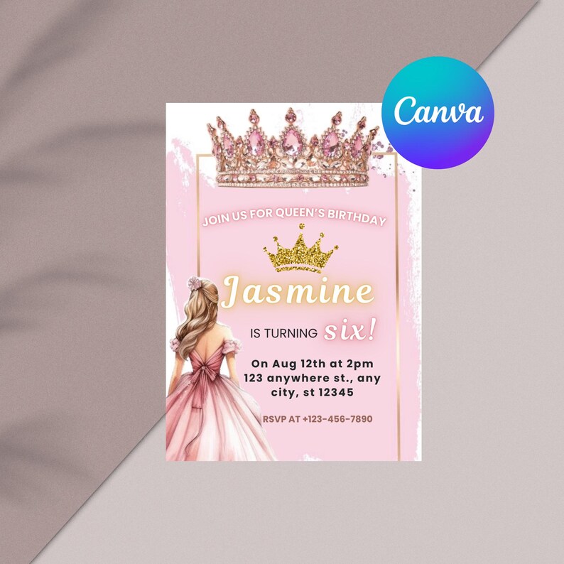 Princess Crown Birthday Invitation, EDITABLE Royal Princess Party ...