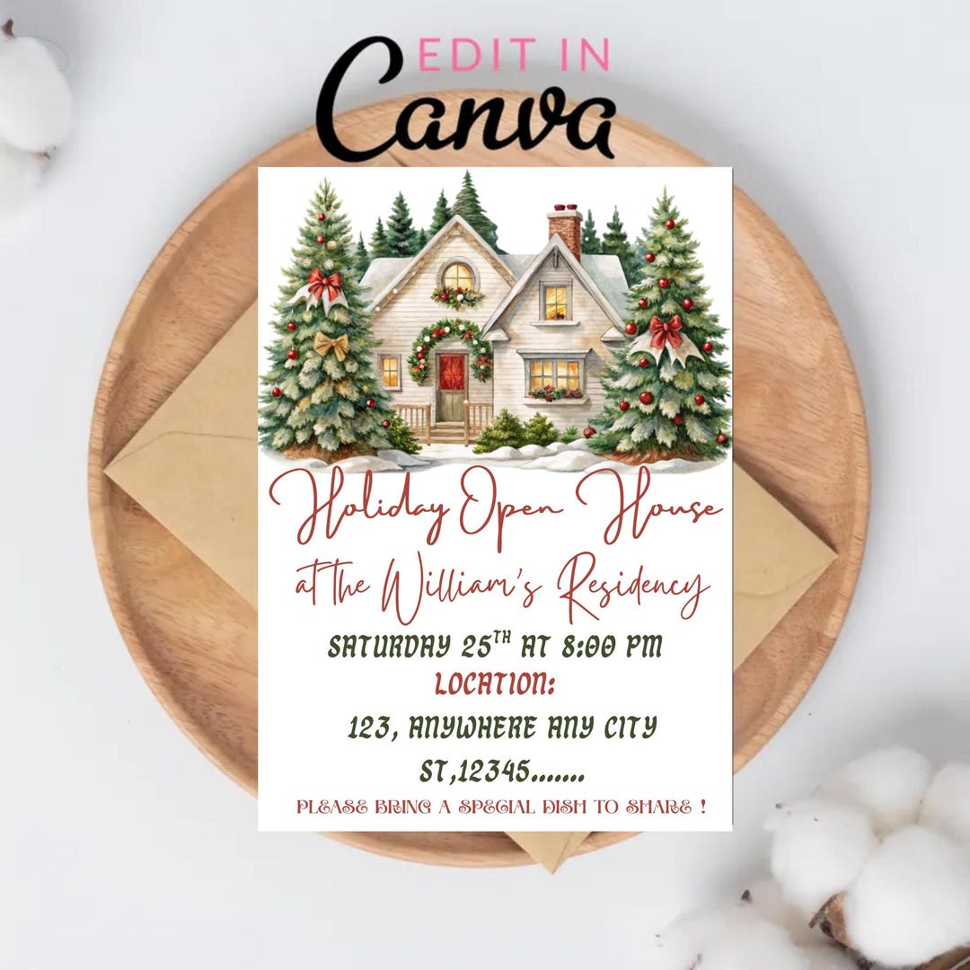 Elegant Red Bow Christmas Open House Invite, Festive Holiday Gathering ...