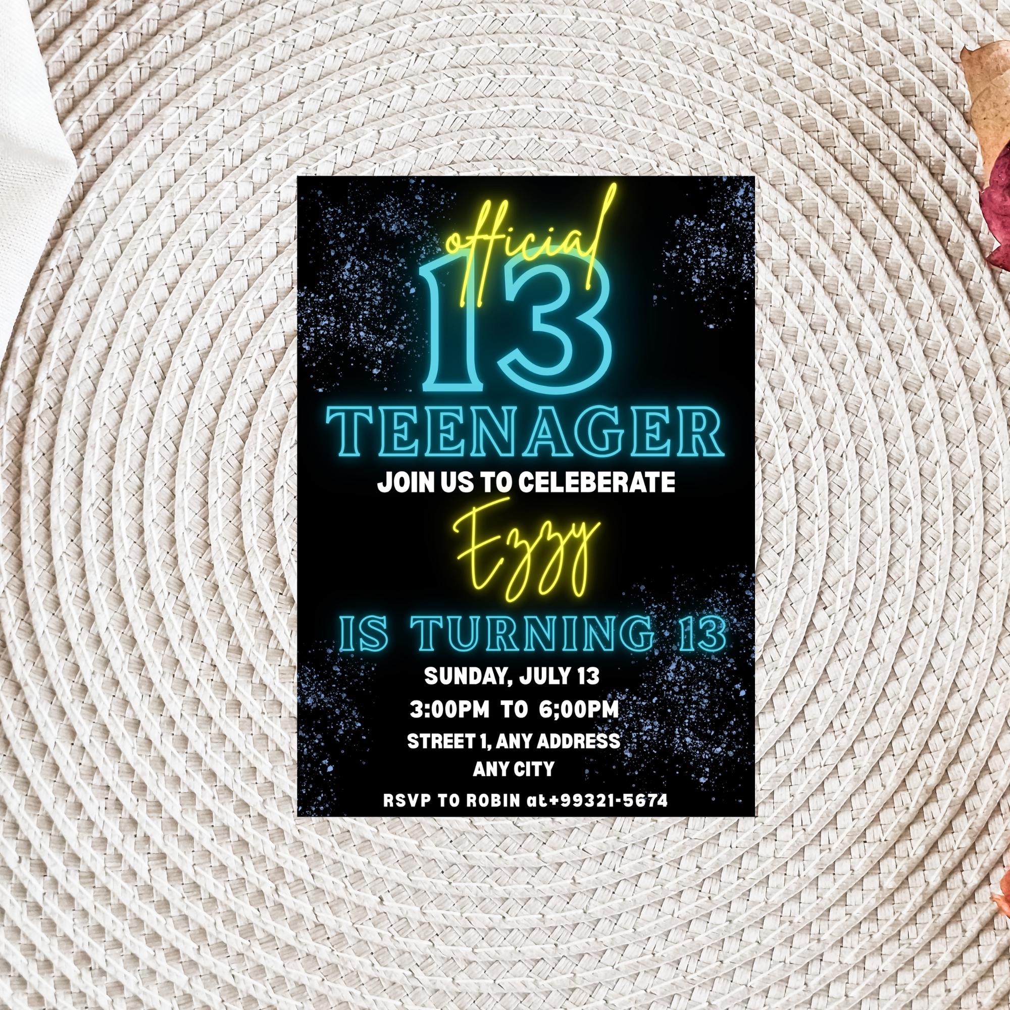 13th Boy Birthday Invitation, 13th Invitation, Official Teenager ...