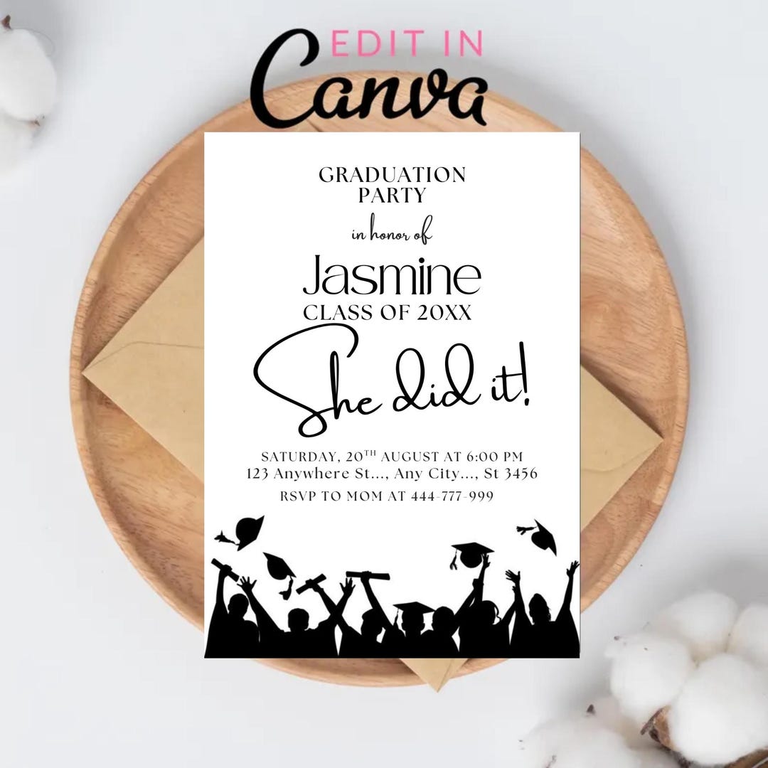 She Did It Graduation Invitation Editable Template, Graduation Party ...