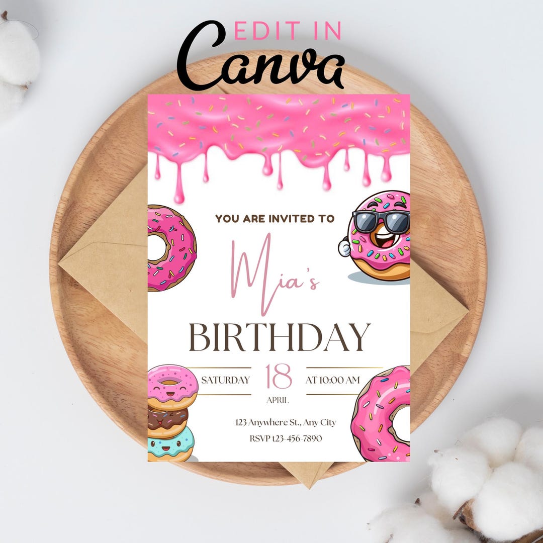 Donut Birthday Invitation Editable Donut Party Invite Template Girl Boy ...