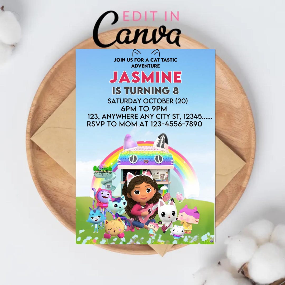 Editable Gabbys Dollhouse Birthday Invitation Template, Digital Gabby ...