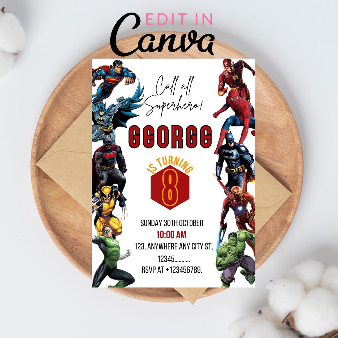 Editable Superheroes Birthday Invitation, Superhero Birthday Invite ...
