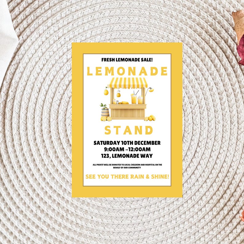 Lemonade Sale Flyer, PTO PTA, Editable Lemonade Fundraiser, Community ...