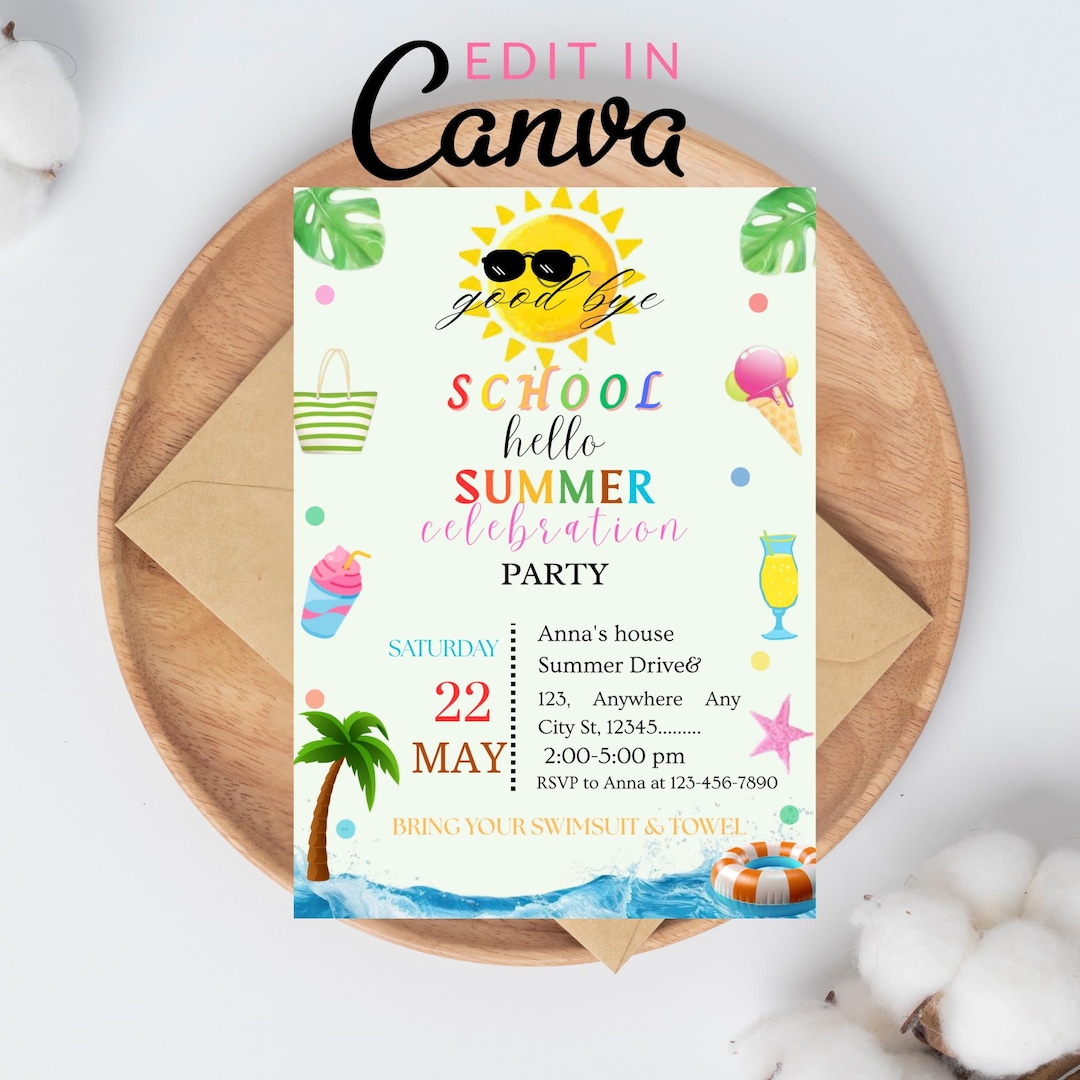End of School Party Invitation, Schools Out Pool Party Invite,goodbye ...