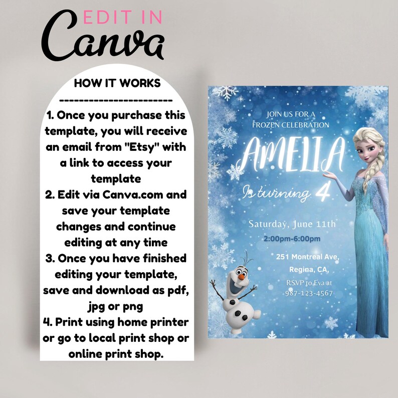 Editable Frozen Birthday Party Invitation, Elsa Five Birthday, Girl ...