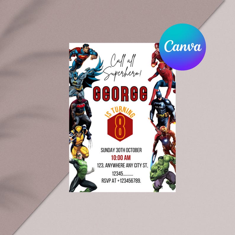Editable Superheroes Birthday Invitation, Superhero Birthday Invite ...