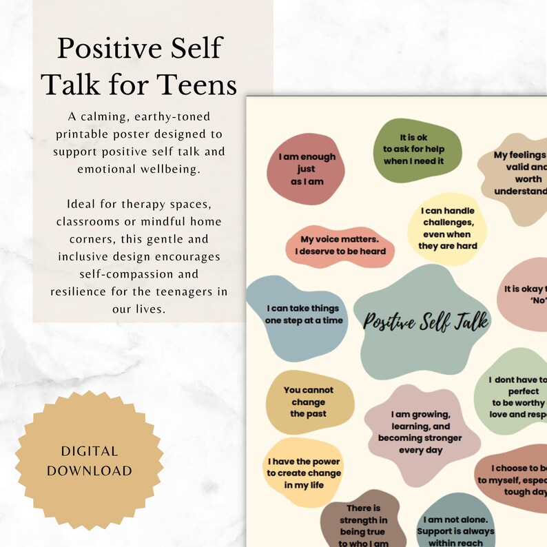 Positive Self Talk Poster for Teens – Mental Health Wall Art| Printable ...