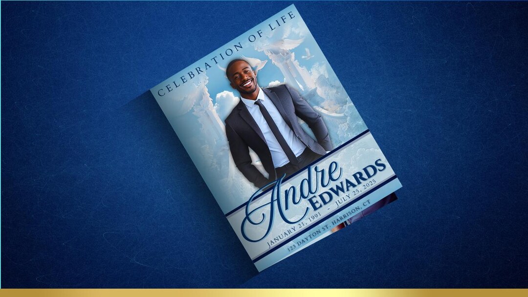 Sky Blue Funeral Program Template: 8-page Memorial Obituary (canva ...